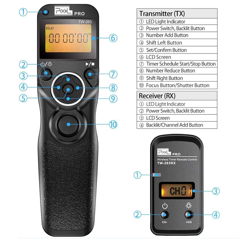 Pixel Timer Shutter Release Remote Control TW283-DC2 Remote Release for Nikon Z7 Z7II Z6 Z6II Z5 D5600 D3300 D5000 D5100 D5200 D5300 D5500 D90 D7000 D7100 D7200 D7500 D780 D610 D750 P7700 P7800