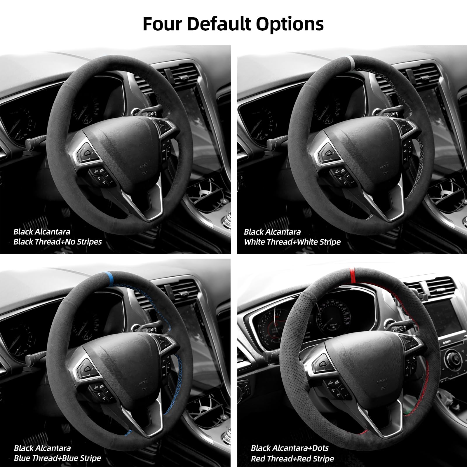 Alfanxi Hand Stitch Alcantara Steering Wheel Cover Compatible with Ford Edge Fusion Energi Hybrid Galaxy Mondeo S-MAX 2014-2020 (Red Stripe)