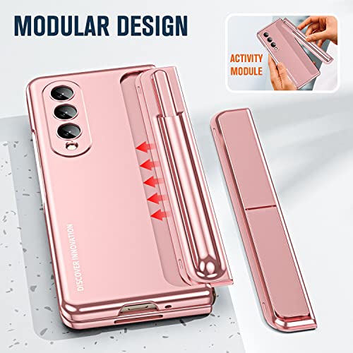 EAXER for Samsung Galaxy Z Fold 4 Case, Full Coverage Protection, Built in Screen Protector Pen Holder Stand Shockproof Rugged Case Cover (Pink)