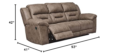 Signature Design by Ashley Stoneland Faux Leather Manual Pull Tab Reclining Sofa, Light Brown