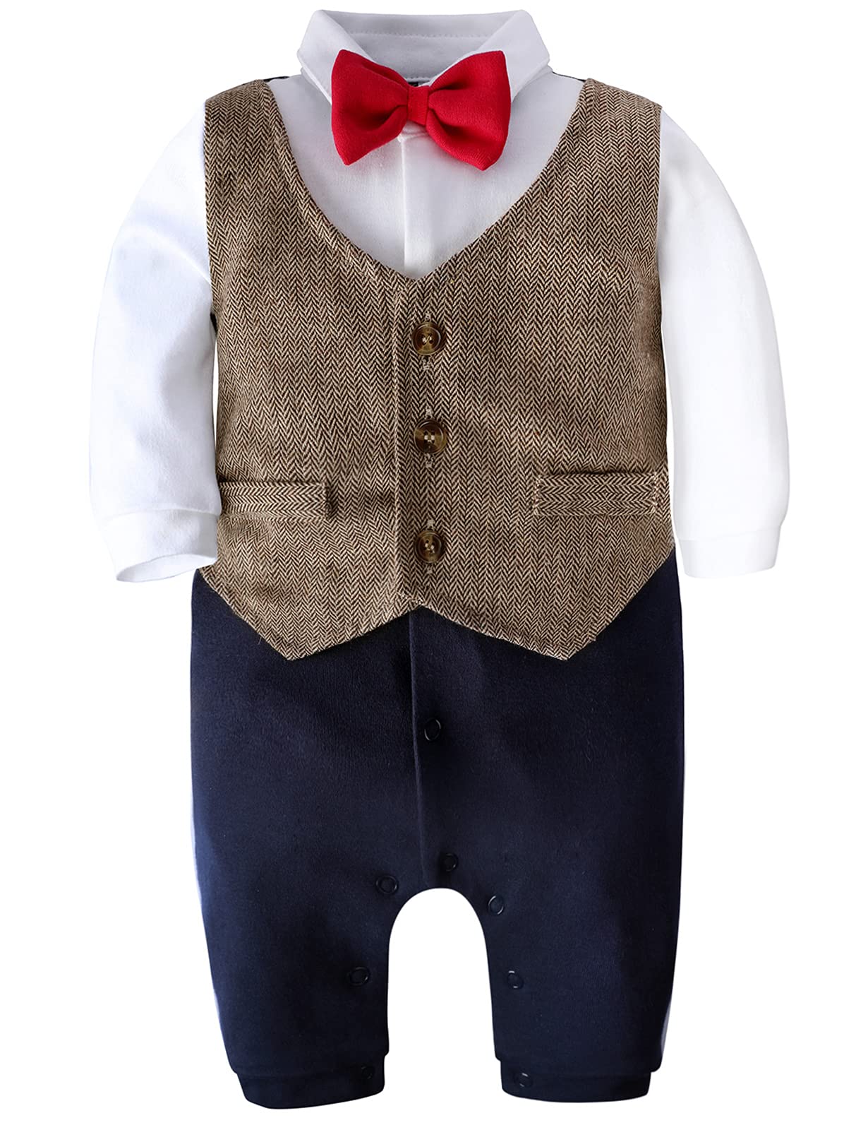 A&J DESIGN Baby Boy Christening Outfit Baptism White Tuxedo Rompers 0-3 Months