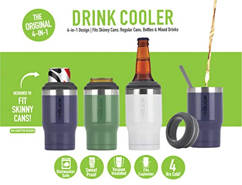 Reduce Can Cooler - 4-in-1 Stainless Steel Can Holder & Beer Bottle Holder, 4 Hours Cold - The Drink Cooler For 12oz Slim Cans, Regular Cans, Bottles & Mixed Drinks - Glacier & Dark Web, Opaque Gloss