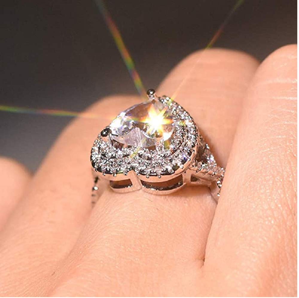 925 Sterling Silver Micro Inlaid Multi layered Cute Heart CZ Wedding or Engagement Diamond Ring for Women (10)