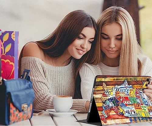 Case for iPad Pro 11 Inch 4th/3rd/2nd/1st Generation 2022/2021/2020/2018, Multi-Angle Smart Stand Cover Auto Sleep/Wake Fit iPad Air 4/5,Vintage American Flag License Plate