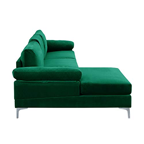 Casa Andrea Milano llc Modern Large Velvet Fabric Sectional Sofa L Shape Couch with Extra Wide Chaise Lounge