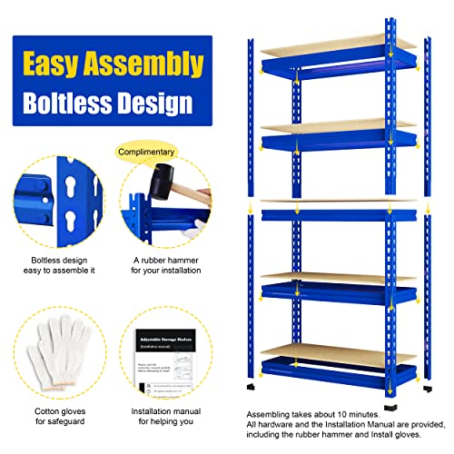 PrimeZone Storage Shelves 5 Tier Adjustable Garage Storage Shelving, Heavy Duty Metal Storage Utility Rack Shelf Unit for Warehouse Pantry Closet Kitchen, 28" x 12" x 59", Blue