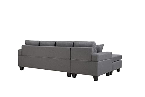 BIADNBZ Modern Sectional Sofa Set with Reversible Chaise Lounge,2 Pillows and Cup Holders,4-Seat L-Shaped Upholstered Couch for Living Room Office Apartment, Gray