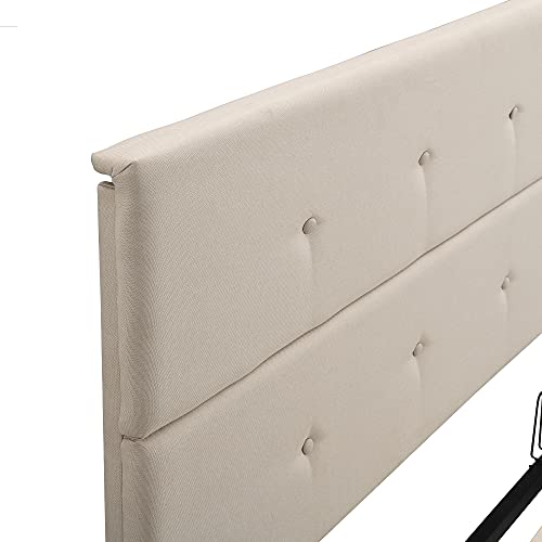 BIADNBZ Queen Size Platform Bed Frame Upholstered with Lifting Underneath Storage and Headboard, Wooden Slat Support, No Box Spring Needed, Beige