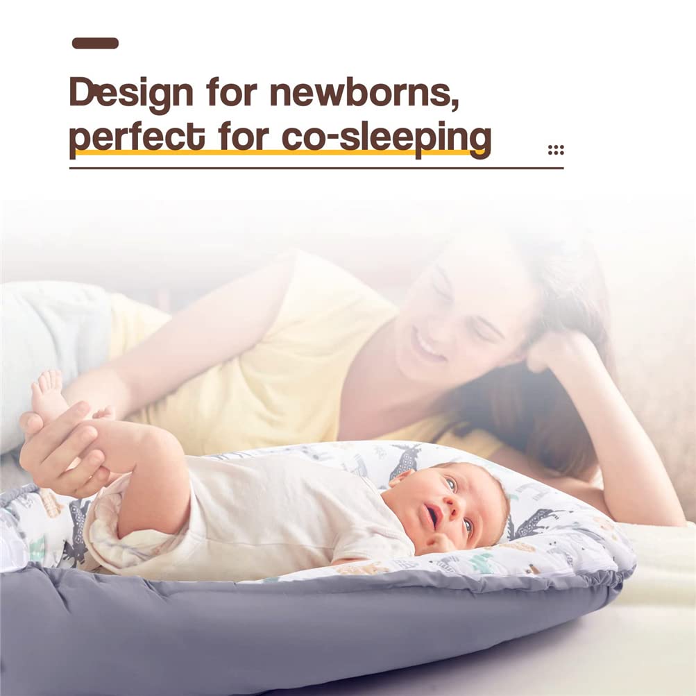 Baby Lounger Baby Nest Cotton Breathable Sleeping Bed Cover for Newborn Nest Co Sleeping Bed Machine Washable,Animals