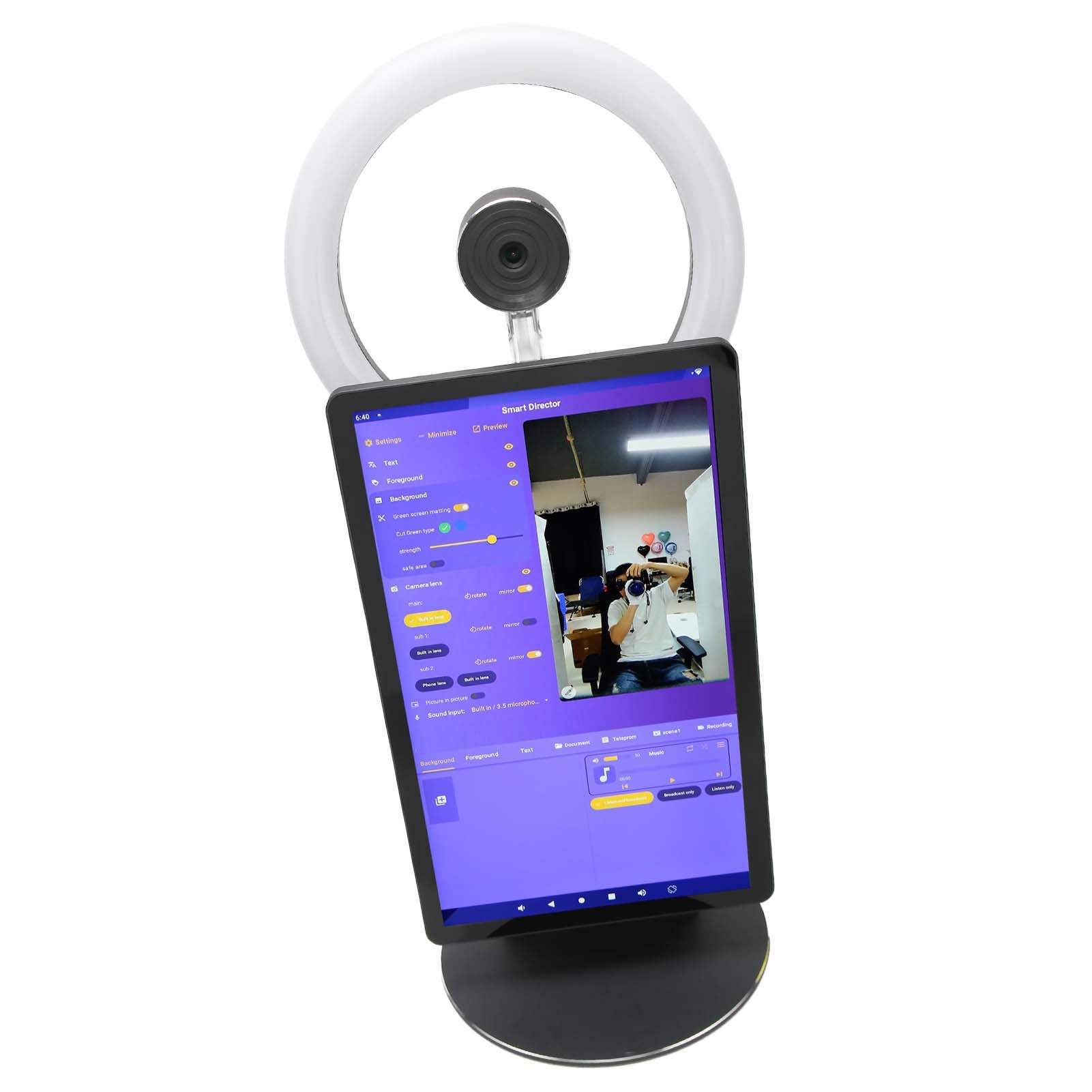 All in One Live Broadcast Machine, 8 Core 6nm CPU 15.6inch FHD Desktop Live Streaming Equipment 5.0 2.4G 5G WiFi with 10 Inch Fill Light for Home (US Plug)