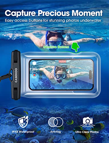 CASEKOO [Never Leak & Anti-Lost] Floating Waterproof Phone Pouch [Ultra Large Back-air Bag] 115FT Water Proof Cell Phone Case for iPhone 14/13/12 Pro Max Samsung S23/S22 Ultra Up to 8''Black