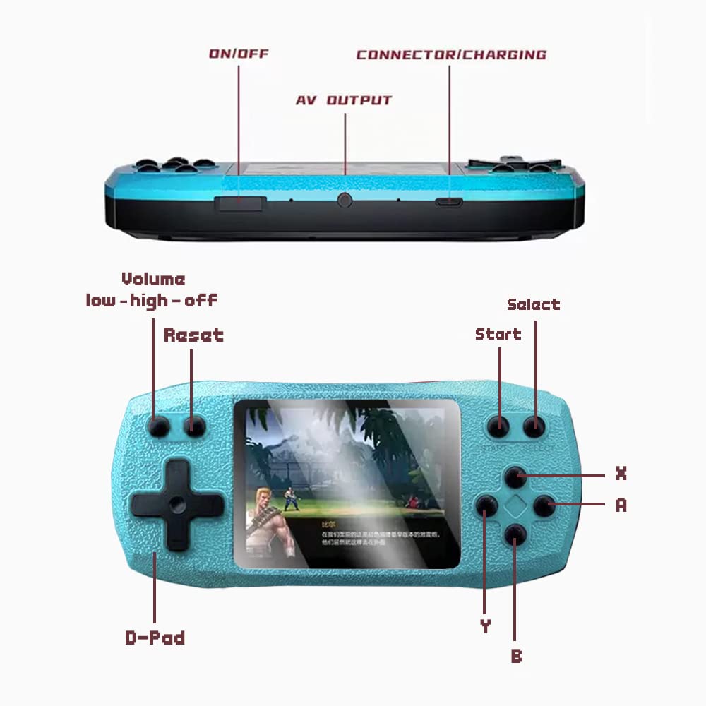 Acuvar Retro Handheld Video Game Console with 620 Classic Games, Micro USB Rechargeable, 3 Inch LCD Screen, MultiPlayer and TV Support. Includes TV Connection and Extra Remote for Boys Girls (Blue)