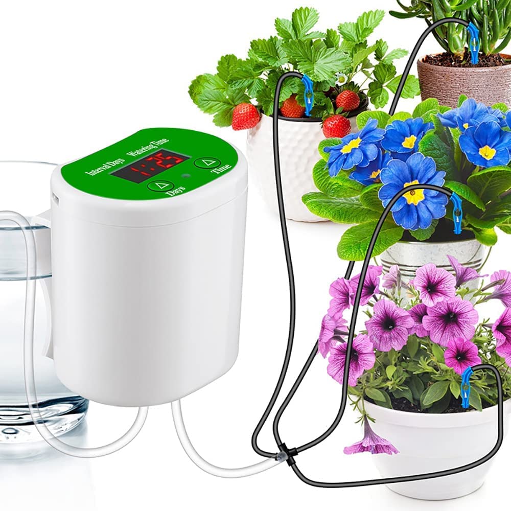 Automatic Watering System USB Power Automatic Drip Irrigation Kit 8 Droparrow Holiday Plant Watering Devices for Indoor Potted Plants LED Display DIY Automatic Plant Waterer Gift for Gardening Lovers