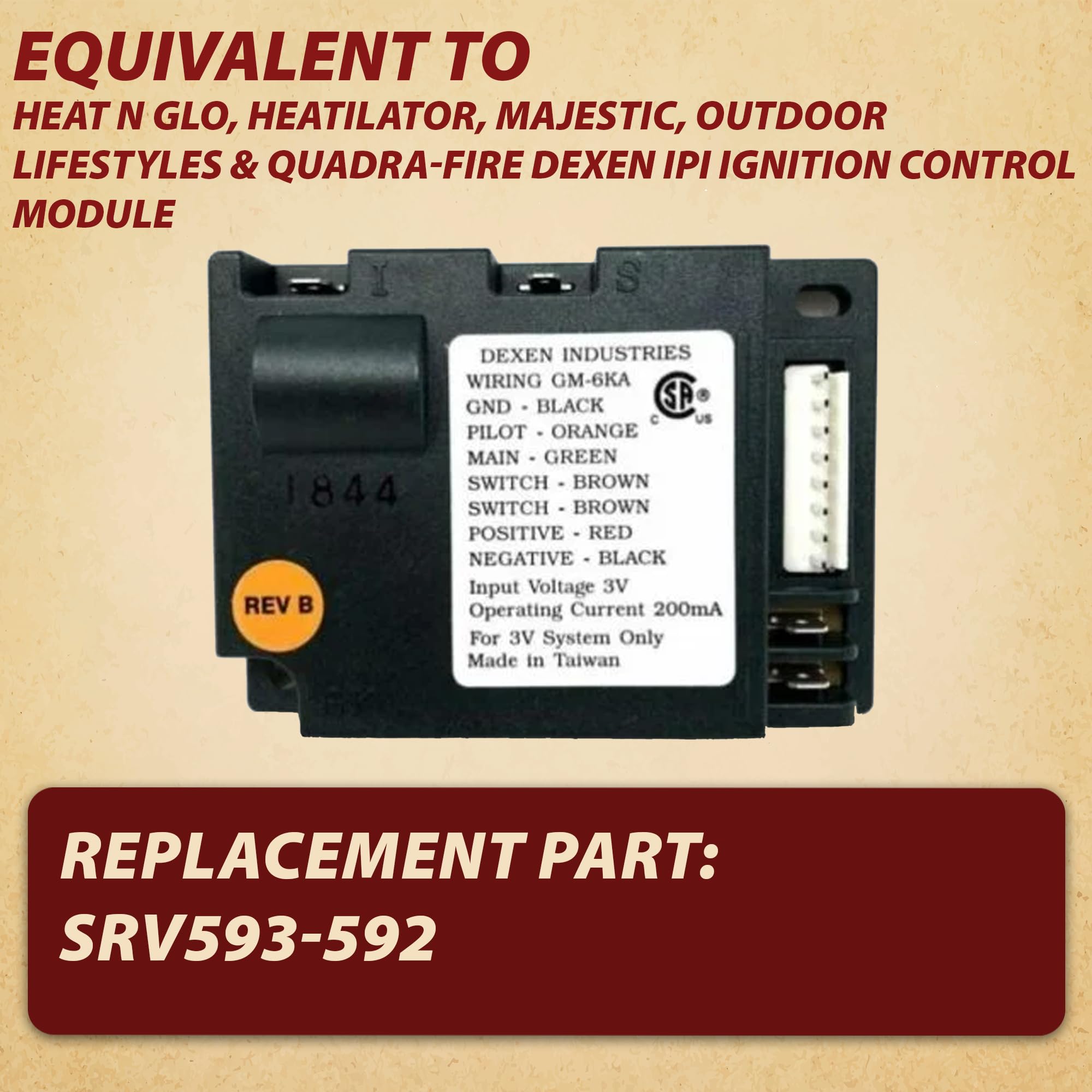 Authentic Dexen 593-592 Electronic IPI Pilot Ignition Control Module for Heat-N-Glo Heatilator Quadrafire Napoleon Desa HHT IHP Ironstrike Majestic Monessen Lennox H4674 W190-0022 GM-6KA