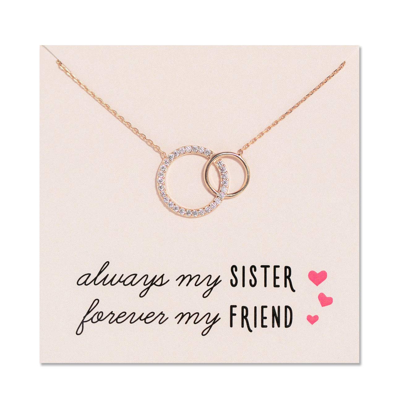 A+O Sister Necklace Gift- Interlocking Circle Necklace 18-20" in Rose Gold Vermeil