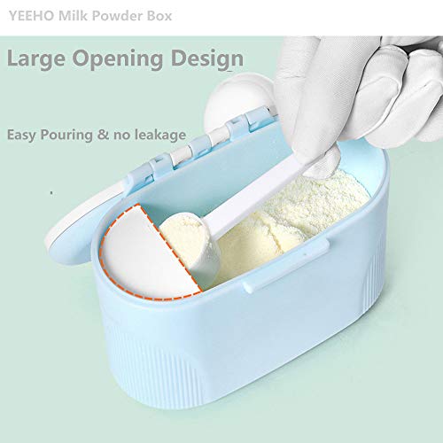 YEEHO Travel Infant Formula Dispenser Box with Scoop, Portable Baby Dry Milk Powder Food Container with Spoon Airtight Storage Easy go Parents Choice Sealed Small Case,Blue