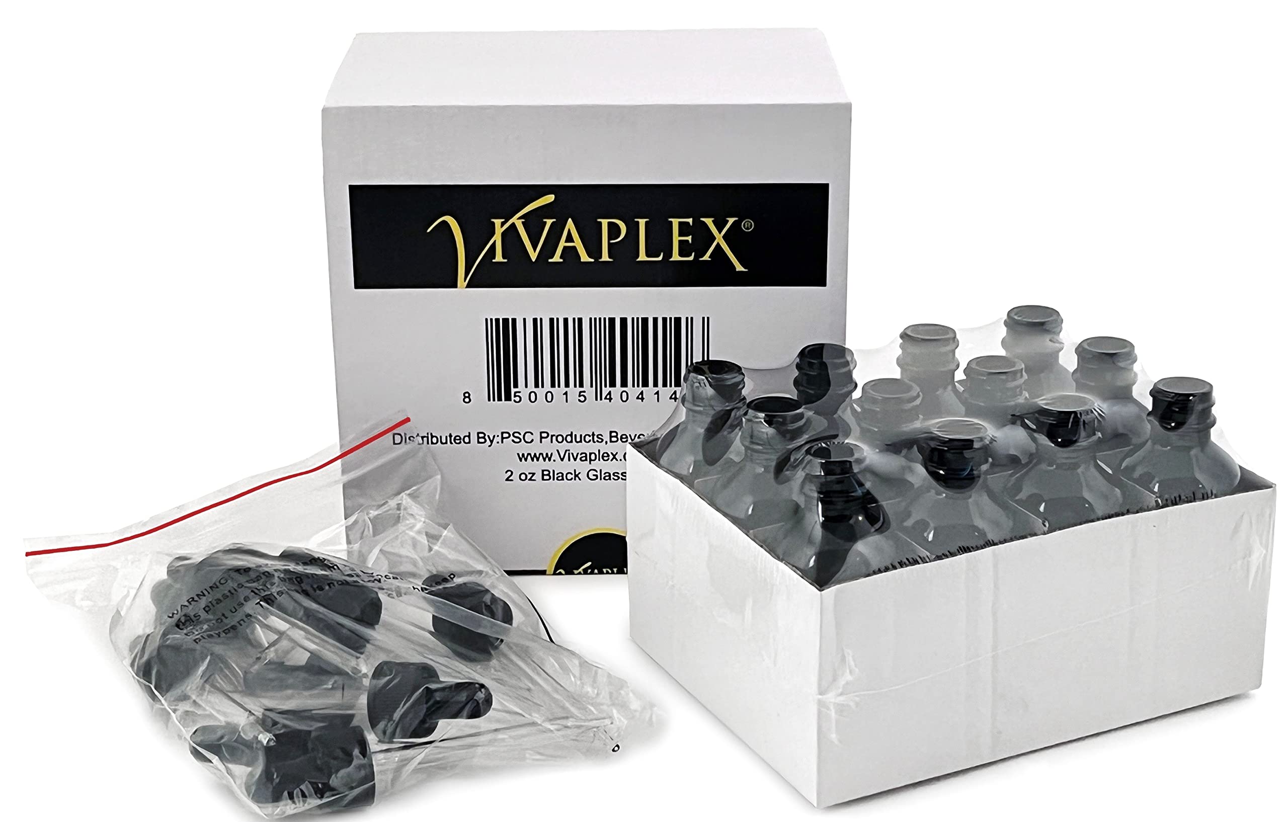 Vivaplex, 12, Black, 2 oz Glass Bottles, With Glass Eye Droppers