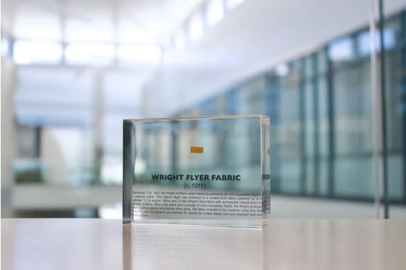 Authentic Wright Flyer Fabric Artifact Display, Encased in Lucite Acrylic, 3x4x1 Inches, Handmade in The USA, Aviation History Collectible, for Display or Education Purposes,