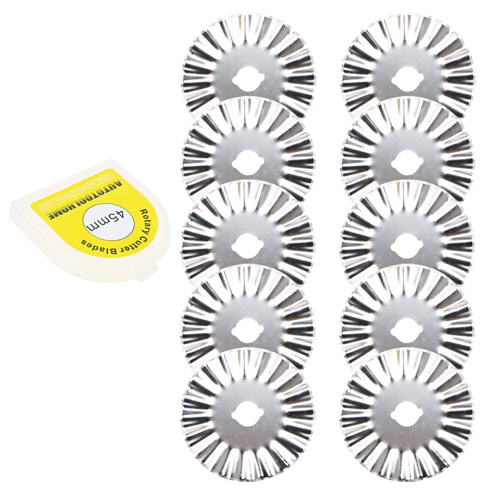 AUTOTOOLHOME 10pc 45mm Pinking Blades Rotary Cutter Pink Knife Refill Blade for Cloth Fabric Portable Paper Trimmer Sewing Tools