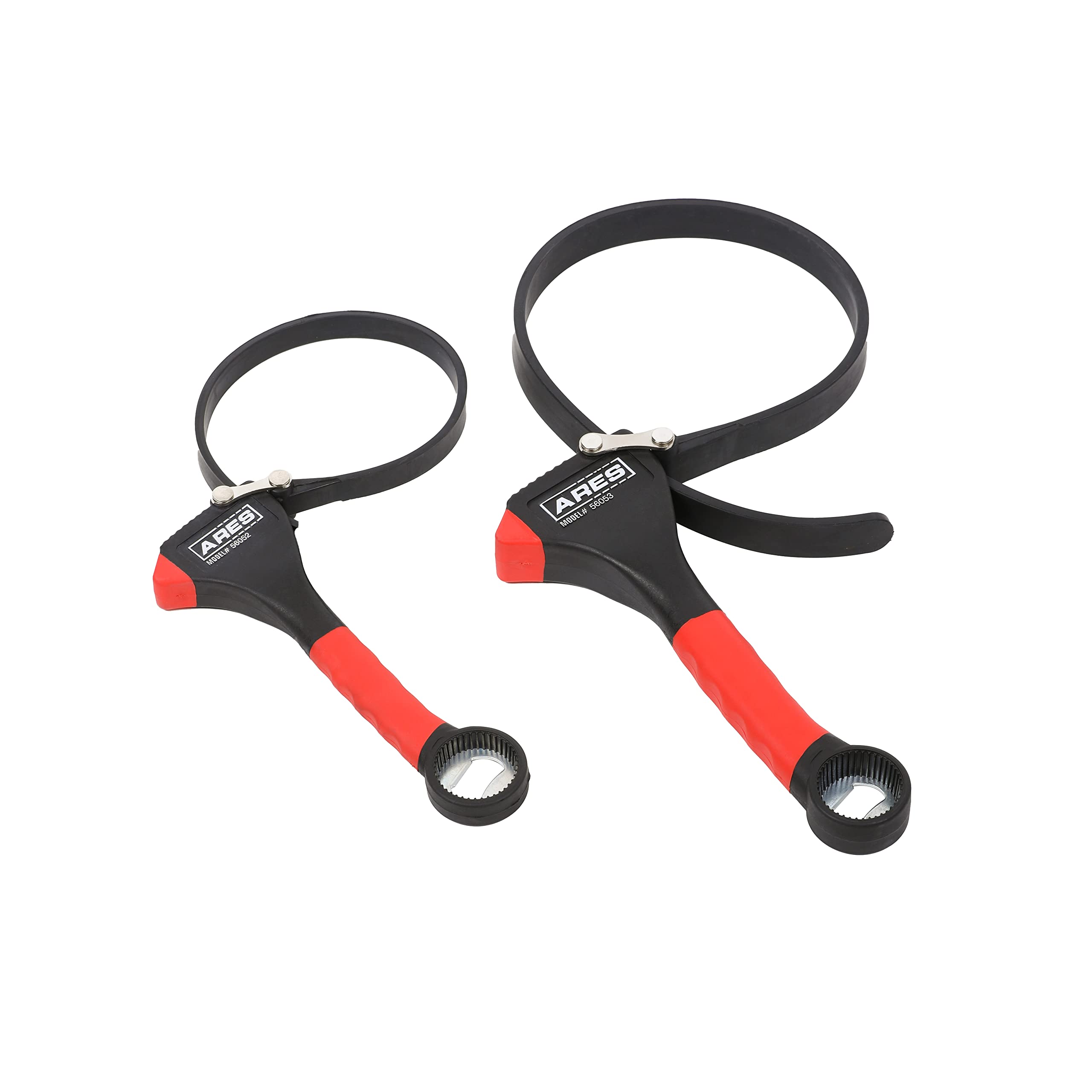 ARES 56034-2-Piece Rubber Strap Oil Filter Wrench Set - Adjustable Up to 4-inch and 6-inch Diameter - Non-Marring Slip Resistant Strap Wrench - Ergonomic TPR Handles