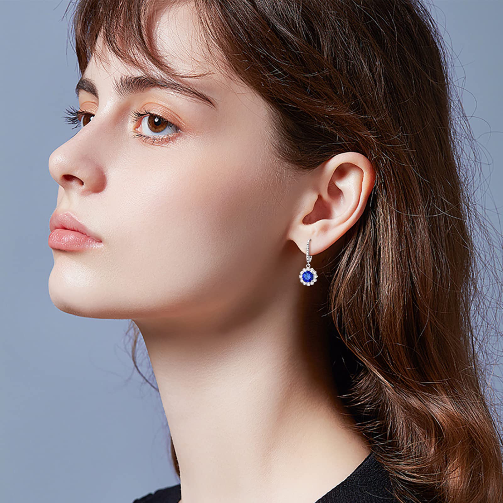 925 Sterling Silver Leverback Earrings for Women Cubic Zirconia Dangling Earrings Flower Crystal Dangle Drop Earrings for Women Teens Gift