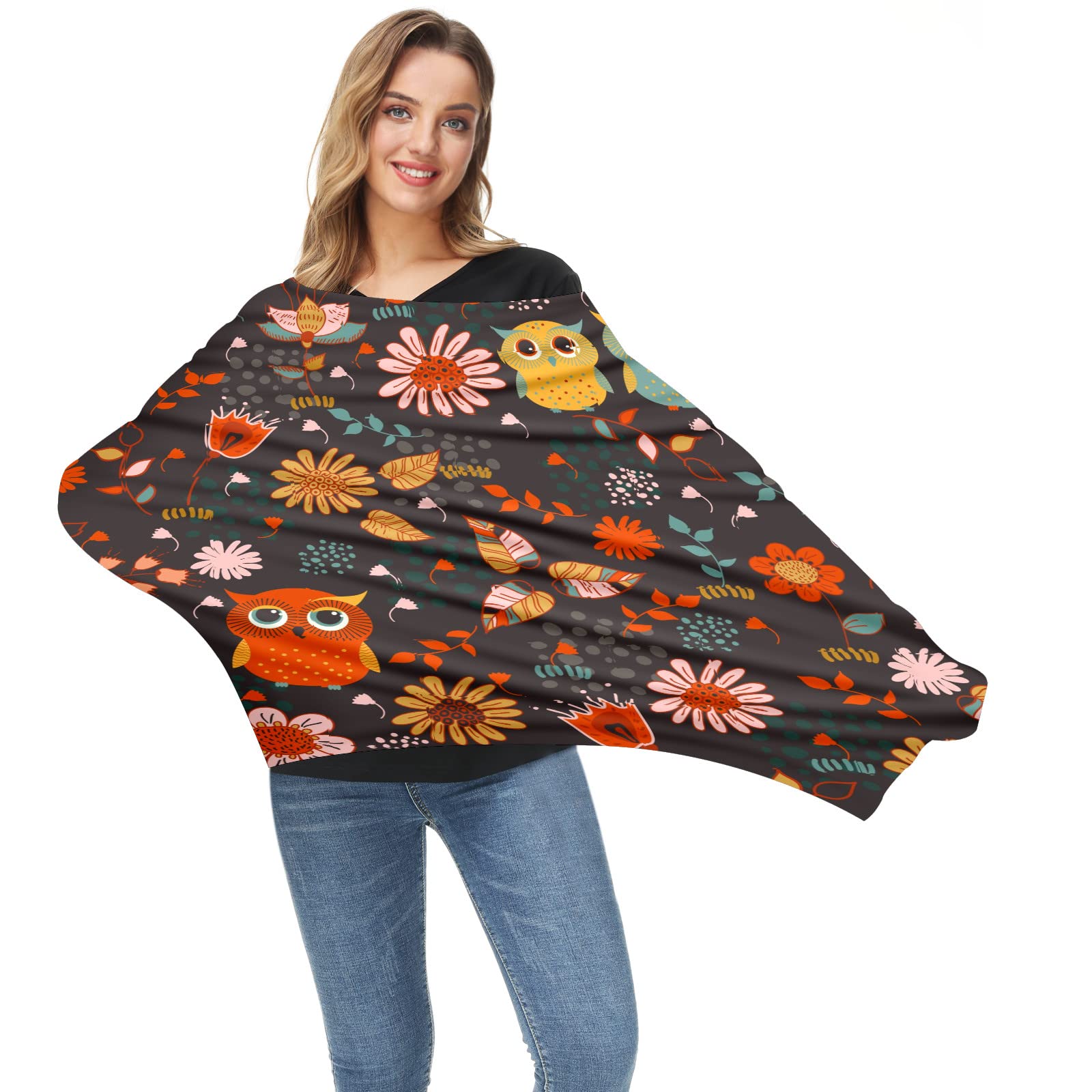 Baby Car Seat Covers Cartoon Owls Multi- use Breastfeeding Scarf, CarSeat Canopies for Newborn