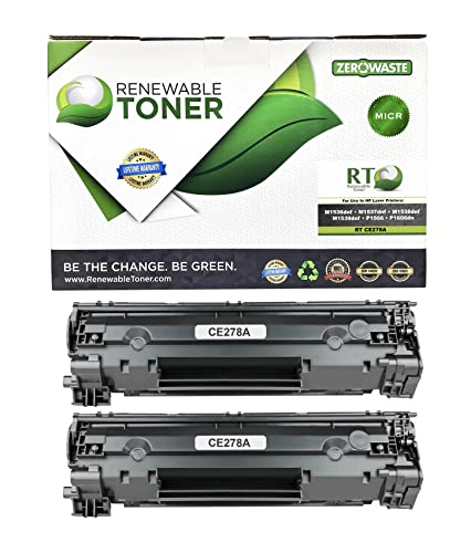 Renewable Toner Compatible MICR Toner Cartridge Replacement for HP CE278A 78A Canon 128 Laser Printers M1536 M1537 M1538 M1539 P1566 P1606 (Pack of 2)