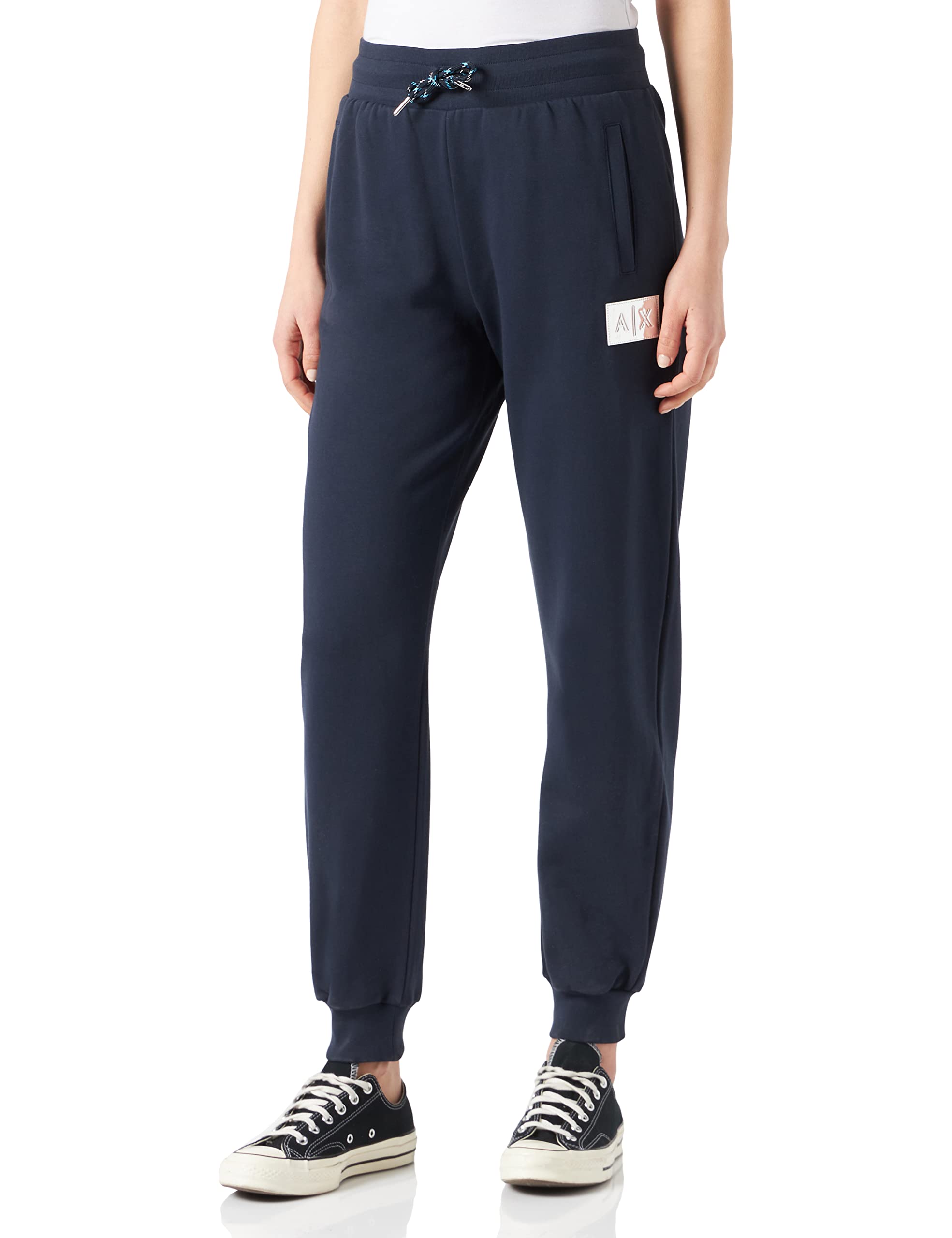 A|X Armani Exchange Women's Organic Cotton Shiny Logo Joggers, Glacier, M