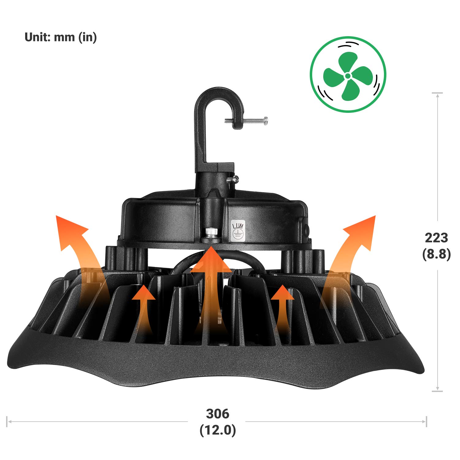 A ANTEN 5000K Coollight UFO High Bay Light, 200W 26000LM 1-10V Dimmable High Bay Light Fixture for Mall Garage Warehouse Workshop, 240w Perfect Alternatives, 4.92ft Cable with US Hook UL/DLC Approved