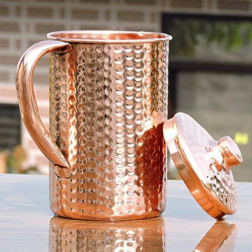 HealthGoodsIn - Pure Copper (99.74%) Hammered Water Jug | Copper Pitcher for Ayurveda Health Benefits (50.7 US Fluid Ounce)