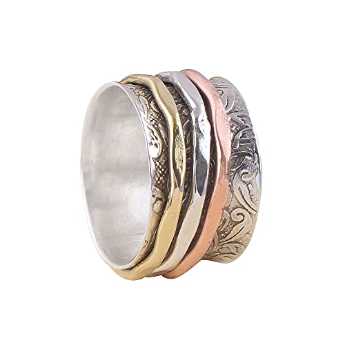 925 Sterling Silver Three Tone Spinner Ring, Thumb Ring, Meditation Ring , Silver Spinner Ring (8)