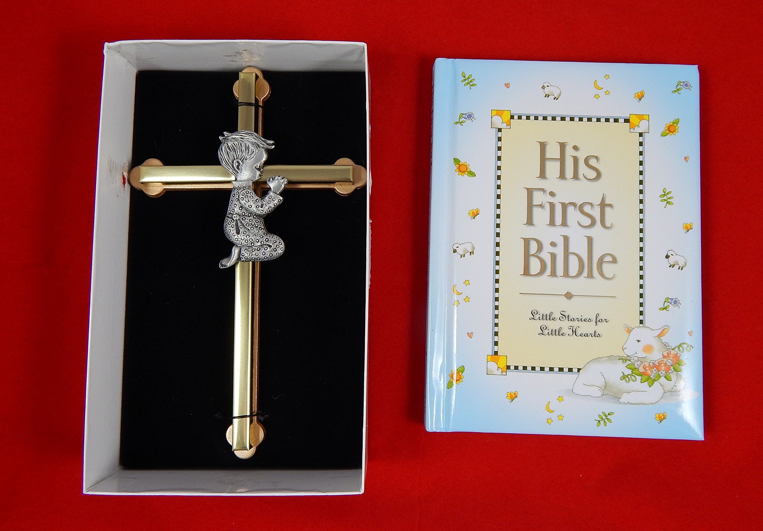 CA Baby Boy First Bible and 6" Praying Baby Boy Wall Cross