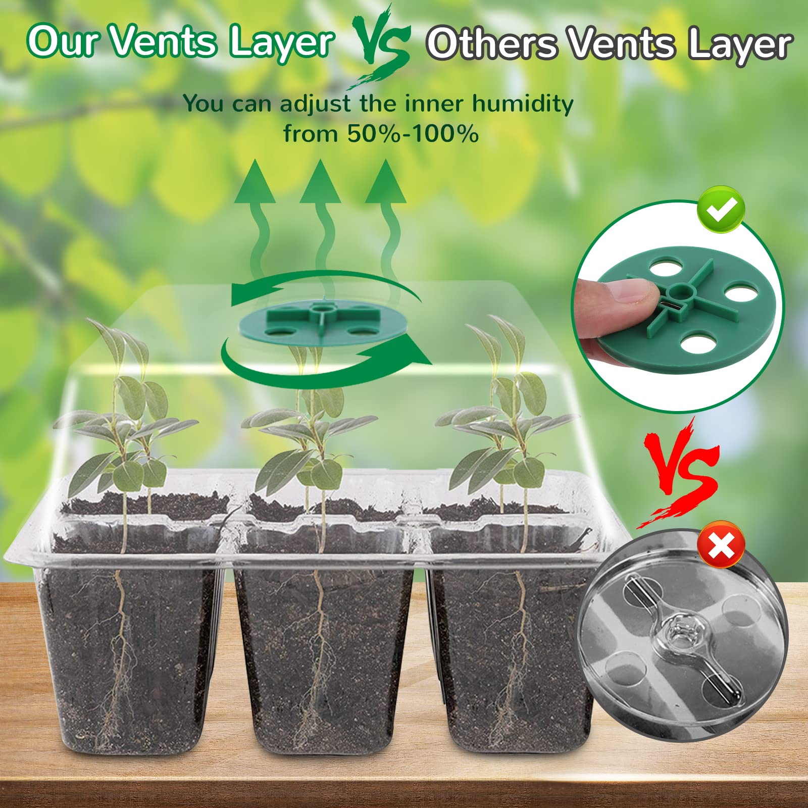 5 Packs Seed Starter Tray Seed Starter Kit with Air Vent Humidity Dome Drain Hole Base (30 Cells Total Tray) Seed Starting Trays Plant Starter Greenhouse Germination Kit for Seeds Growing Starting