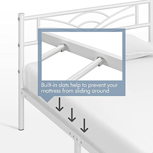 Yaheetech Twin Size Bed Frame Metal Platform Bed Mattress Foundation with Cloud-Inspired Design Headboard/Footboard/Ample Under Bed Storage/No Box Spring Needed/Twin Size White