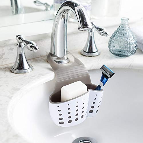 Sink storage rack, DLD plastic saddle faucet caddy table storage box pen holder (white)