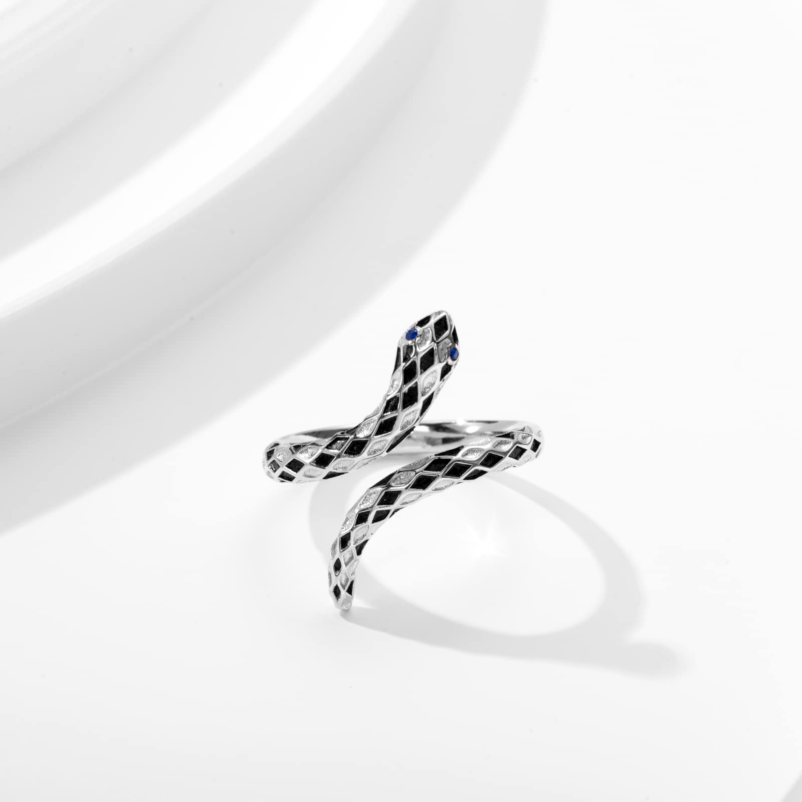 925 Sterling Silver Snake Warp Rings Adjustable Black Snake Ring Jewelry Gift for Women (8)