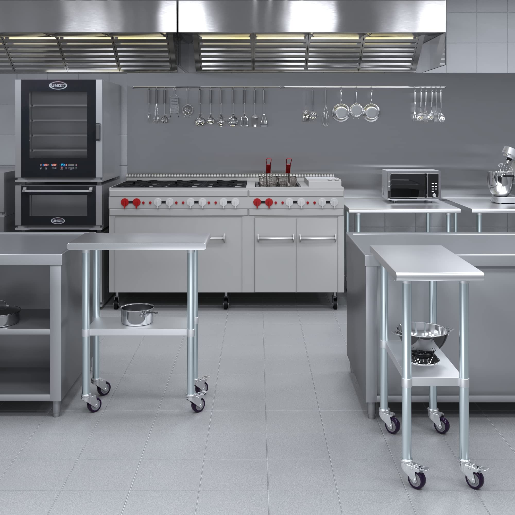 AmGood 30" x 15" Stainless Steel Work Table with Casters | Heavy Duty Metal Utility Table On Wheels | Kitchen Island Cart
