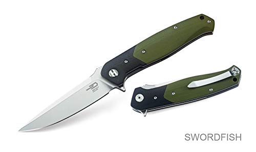 Bestech Knife BG03A Folder 3.8 in Plain and Green G10 Handle Hunting-Folding-Knives, Black