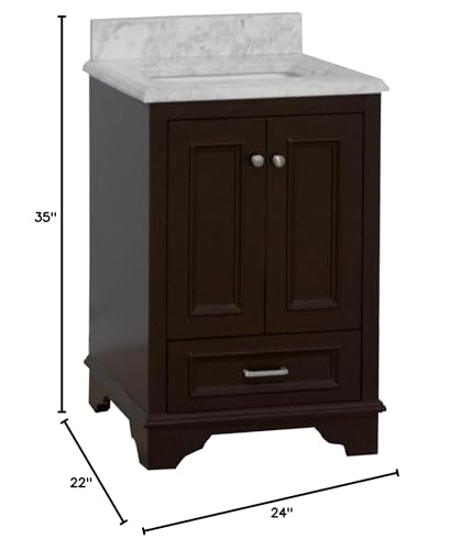 Nantucket 24-inch Bathroom Vanity (Chocolate/Carrara): Includes Chocolate Cabinet with Authentic Italian Carrara Marble Countertop and White Ceramic Sink