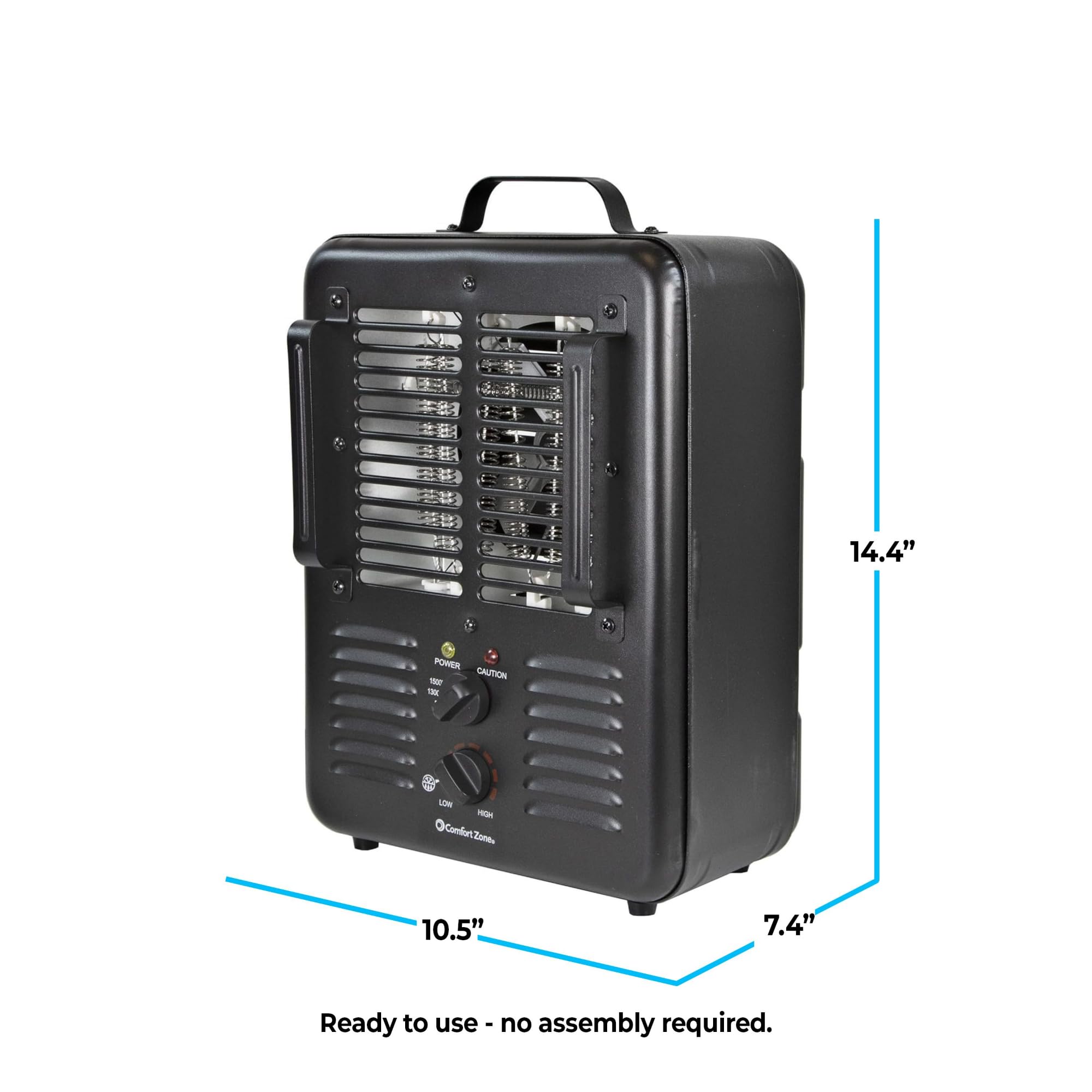 Comfort Zone Electric Portable Utility Space Heater with Adjustable Thermostat, Overheat Protection, & Tip-Over Switch, 1500W, CZ799BK