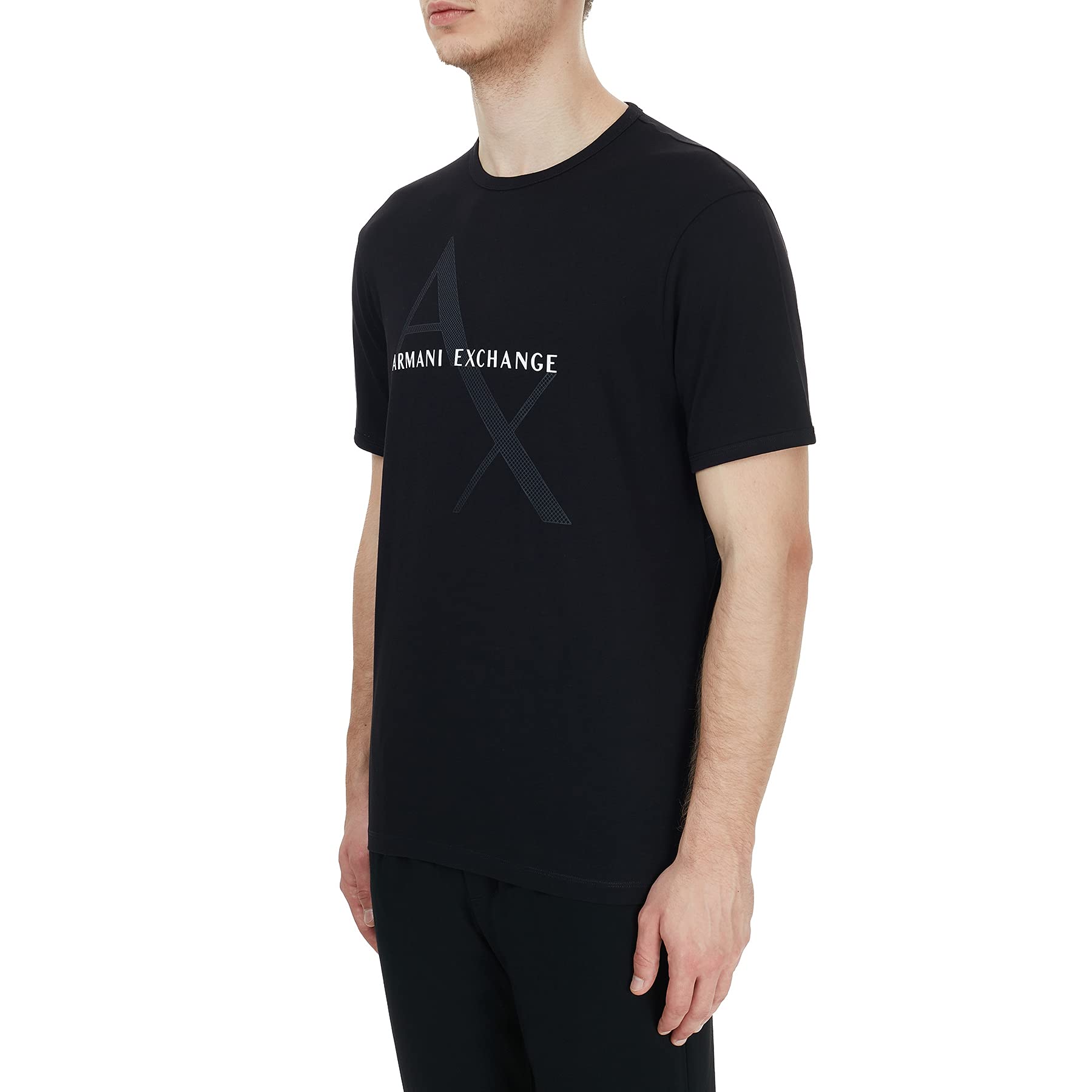 A|X ARMANI EXCHANGE mens Crew Neck Logo Tee T Shirt, Quilted Logo Black, X-Large US