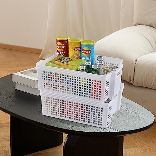 Obstnny 2-Pack White Stacking Storage Bin, Plastic Stackable Storage Basket, R