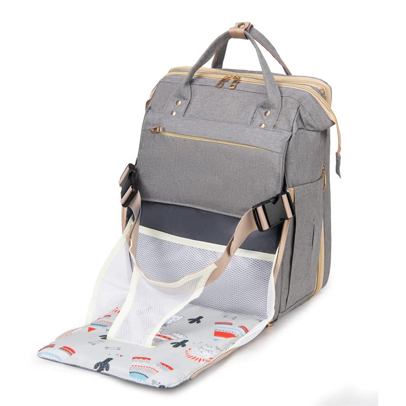 Baby Diaper Bag Waterresistent Travel Backpack with seat and changing station, Newborn Baby Essentials (Gray)