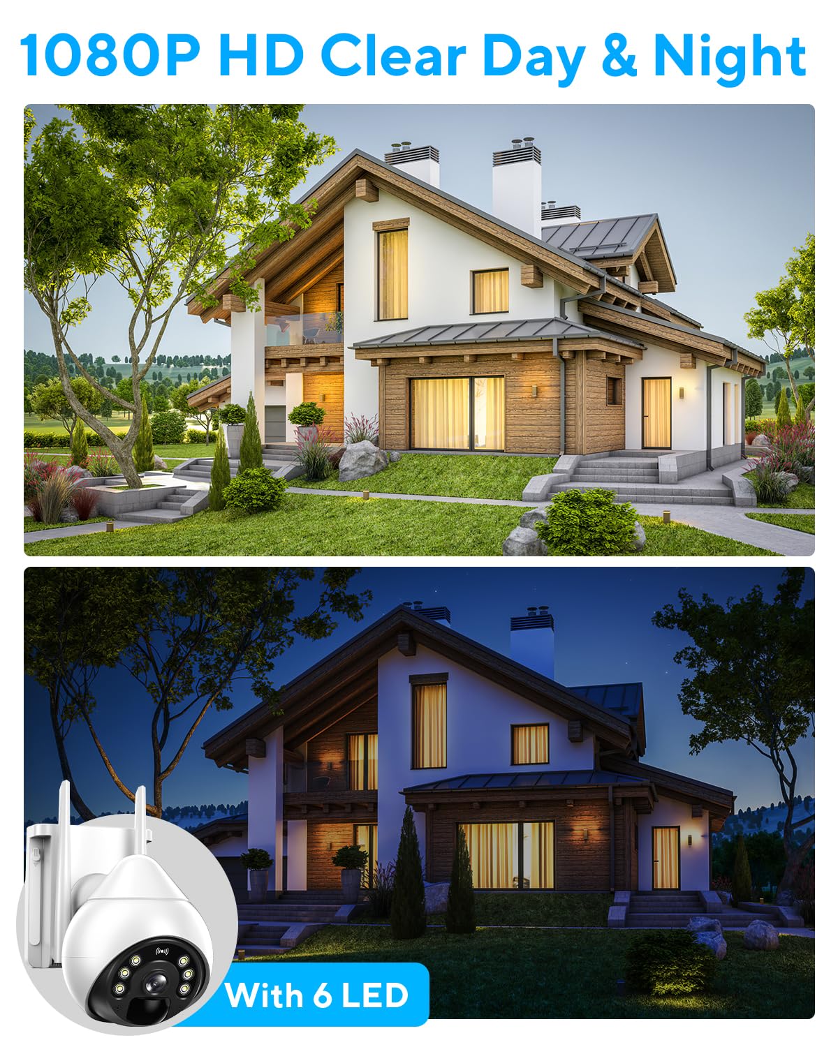 ANWIKE Solar Security Camera Outdoor Full 360°Coverage - Double Solar Panel Pan Tilt Zoom Wireless Security Camera with floodlights Color Night Vision, WiFi Camera 2-Way Audio IP66 Waterproof