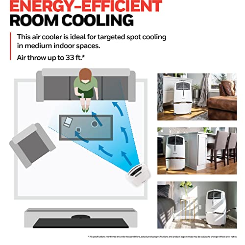 Honeywell 525 CFM Indoor Portable Evaporative Air Cooler, Fan & Humidifier with Ice Compartment & Remote, White