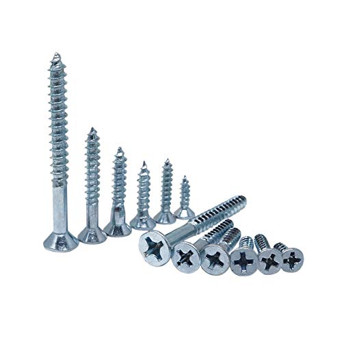 T.K.Excellent Wood Screw Phillips Flat Head #4#6#8#10#12 Screws Assortment Kit,1050 Pcs