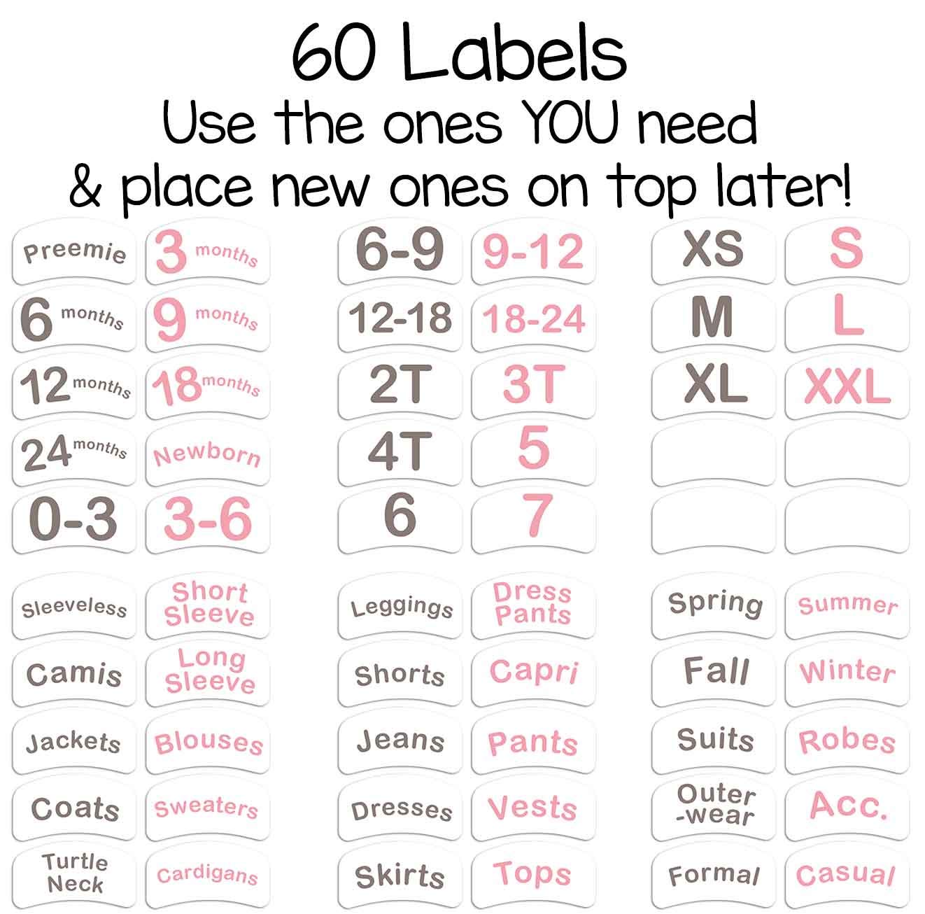 6 Baby Girl Nursery Clothing Size Closet Dividers Toddler Pink Elephant (Fits 1.5" Rod)