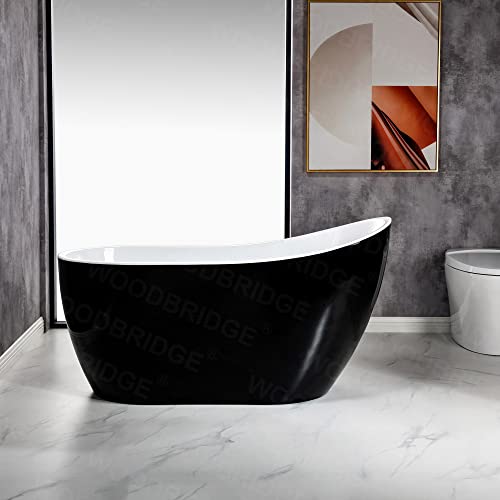 WOODBRIDGE 54" Acrylic Freestanding Bathtub Contemporary Soaking Black Tub with Matte Black Overflow and Drain,BTA1807-BN