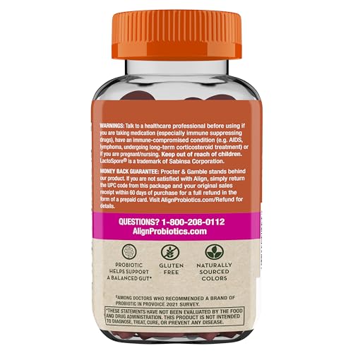 Align Digestive Health Prebiotic + Probiotic Supplement Gummies in Natural Fruit Flavors, Probiotic for Men and Women, #1 Doctor Recommended Brand, 50 Gummies