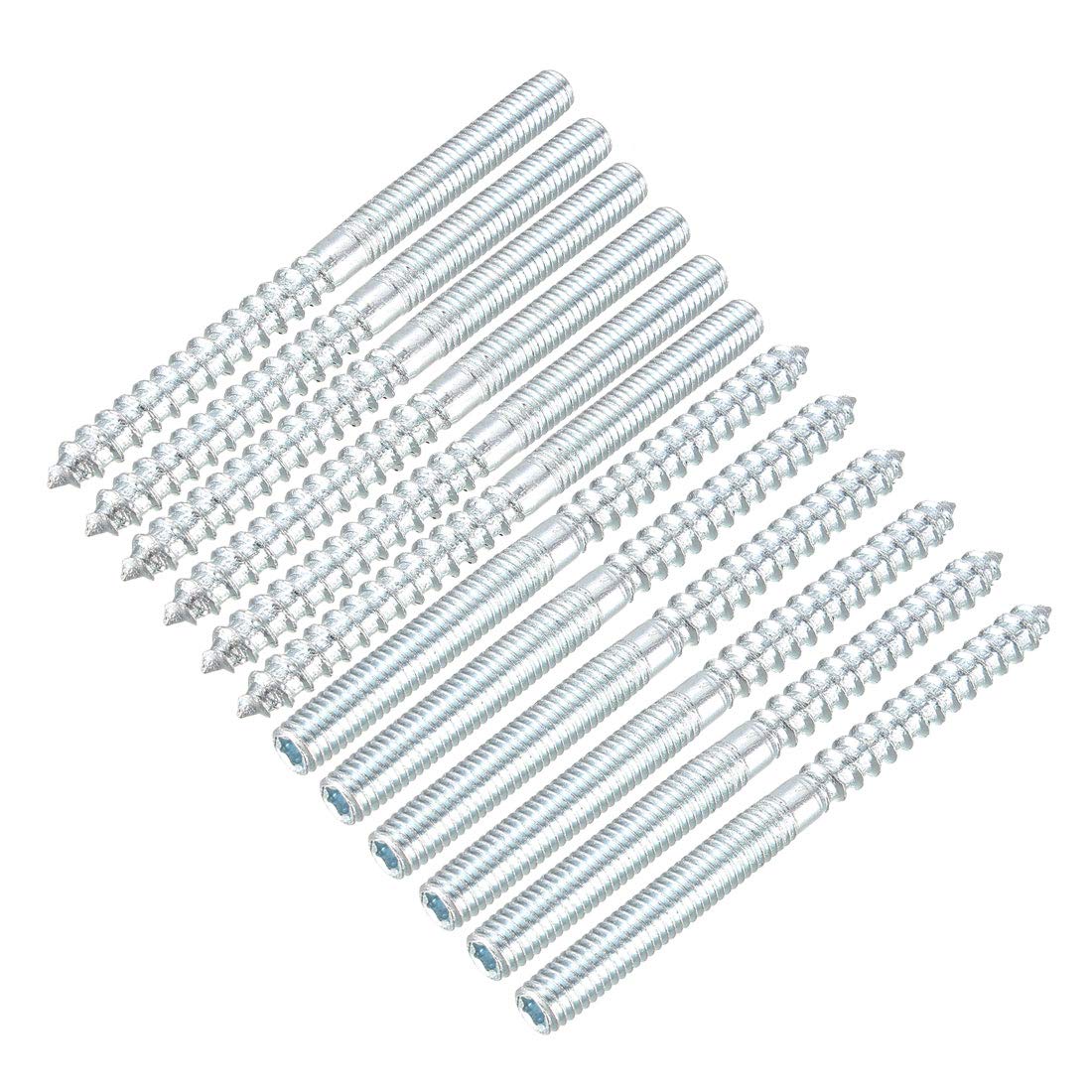 uxcell M6 Hanger Bolts Length 3-1/8"(79mm) Double Headed Bolts Self-Tapping Screw 6mm Wood Joint Furniture Legs 12pcs